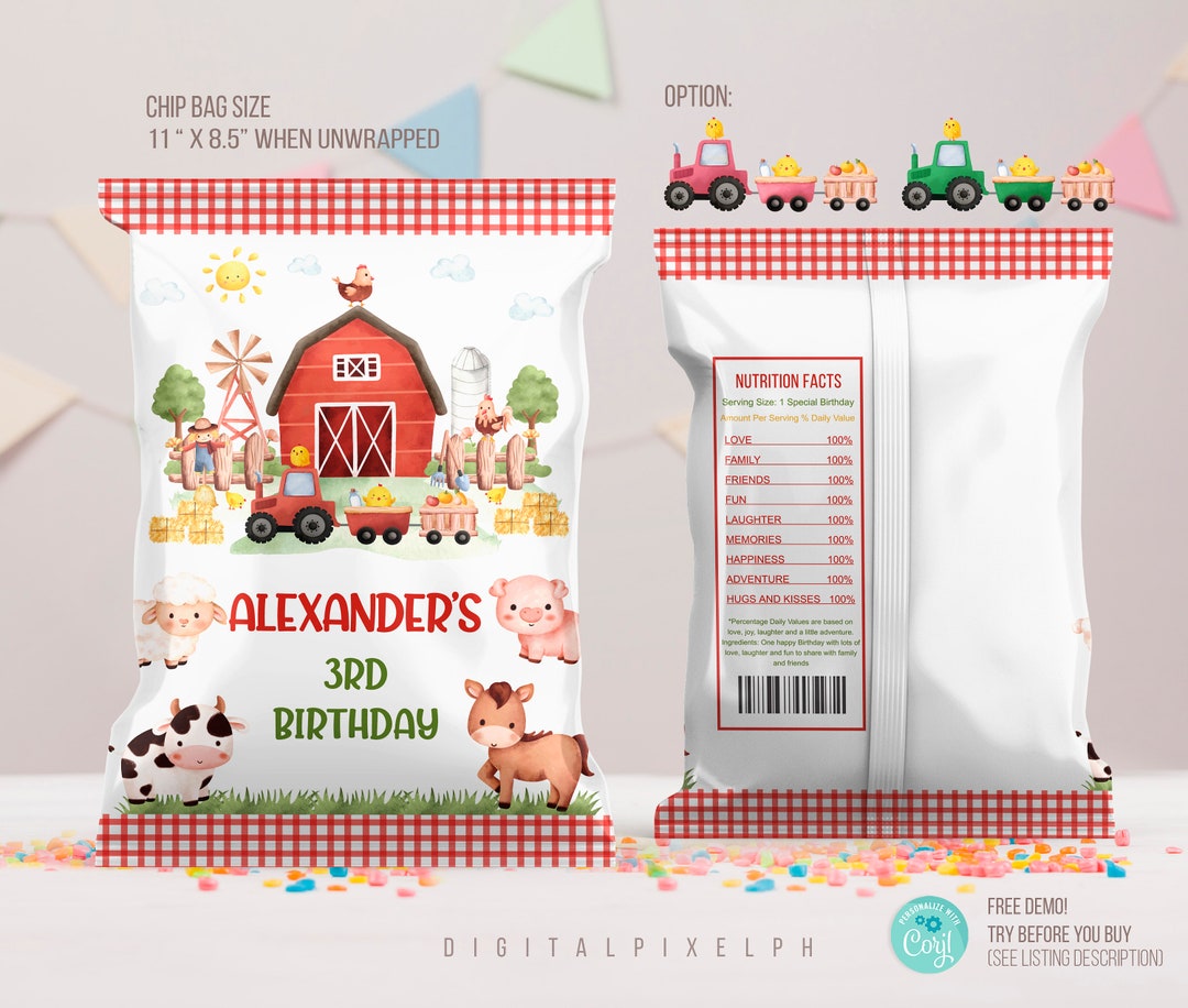 Editable Farm Chip Bag Wrapper Labels, Farm Bag Wrapper Labels, Farm ...