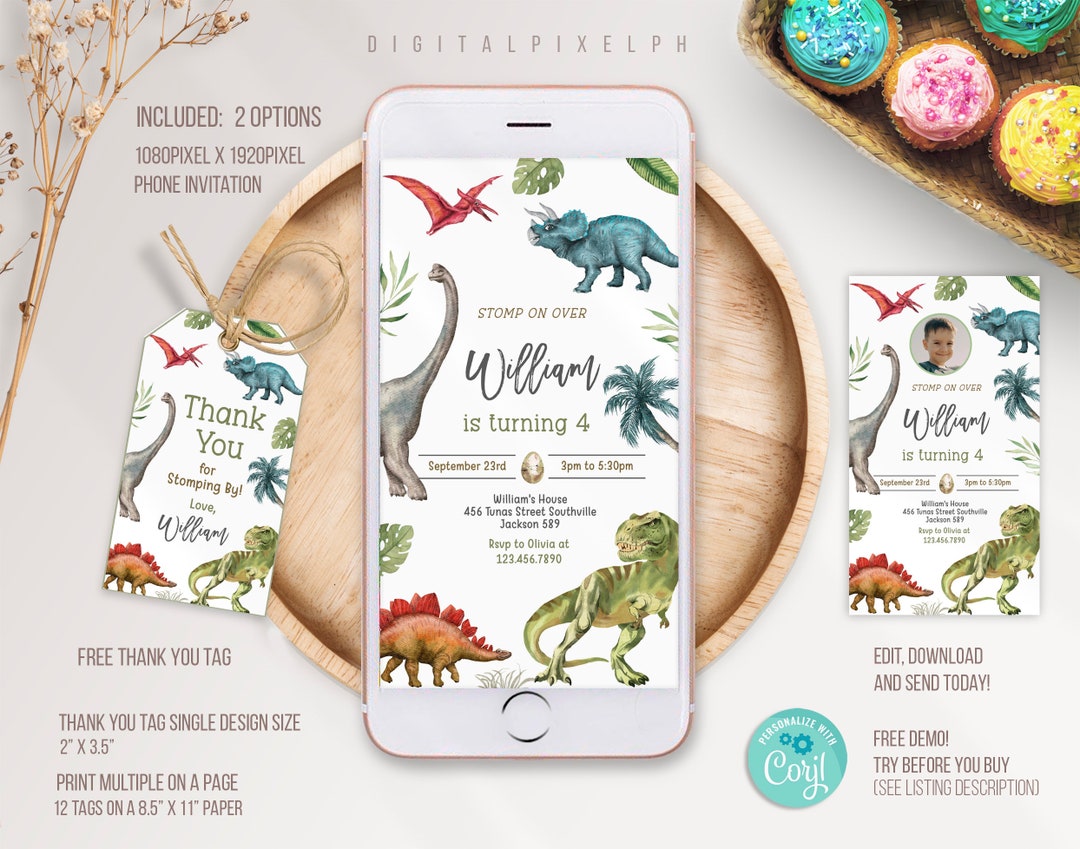 Editable Dinosaur Electronic Invitation Template, Dinosaur Birthday ...