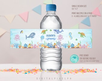 Editable Under the Sea Water Bottle Juice Label, Under the Sea Label ...