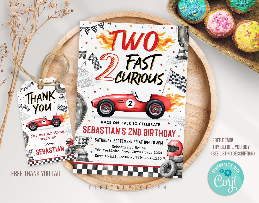 Editable Race Car Birthday Invitation, Racing Car Birthday Invitation ...