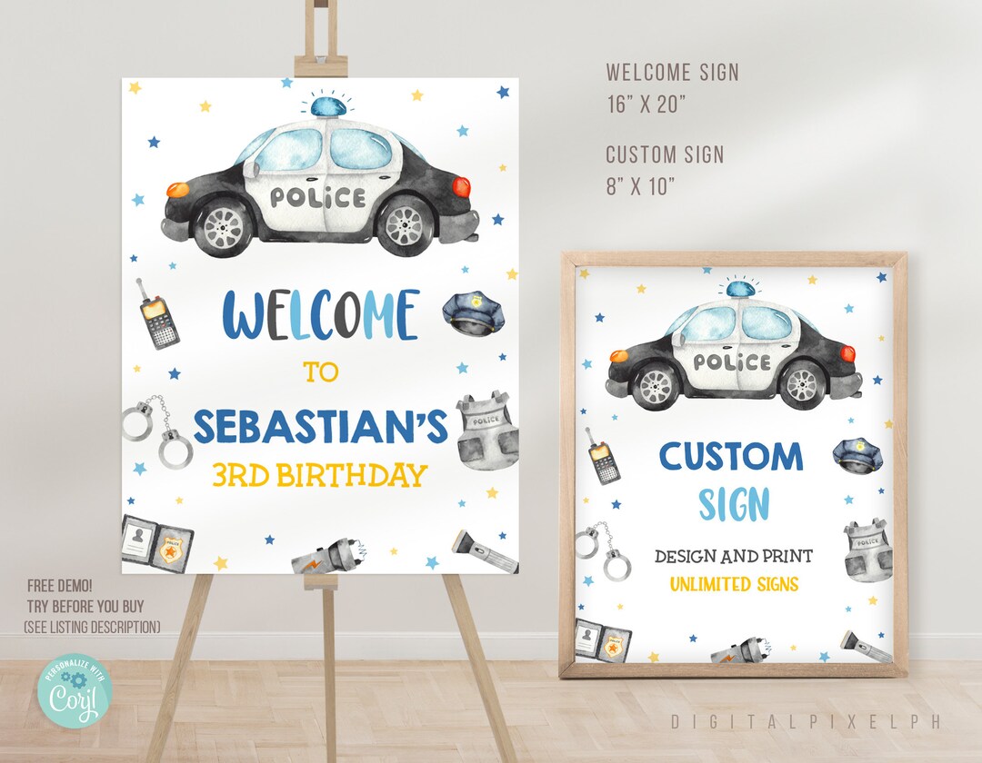 Editable Police Birthday Welcome Sign Template, Police Birthday Custom ...