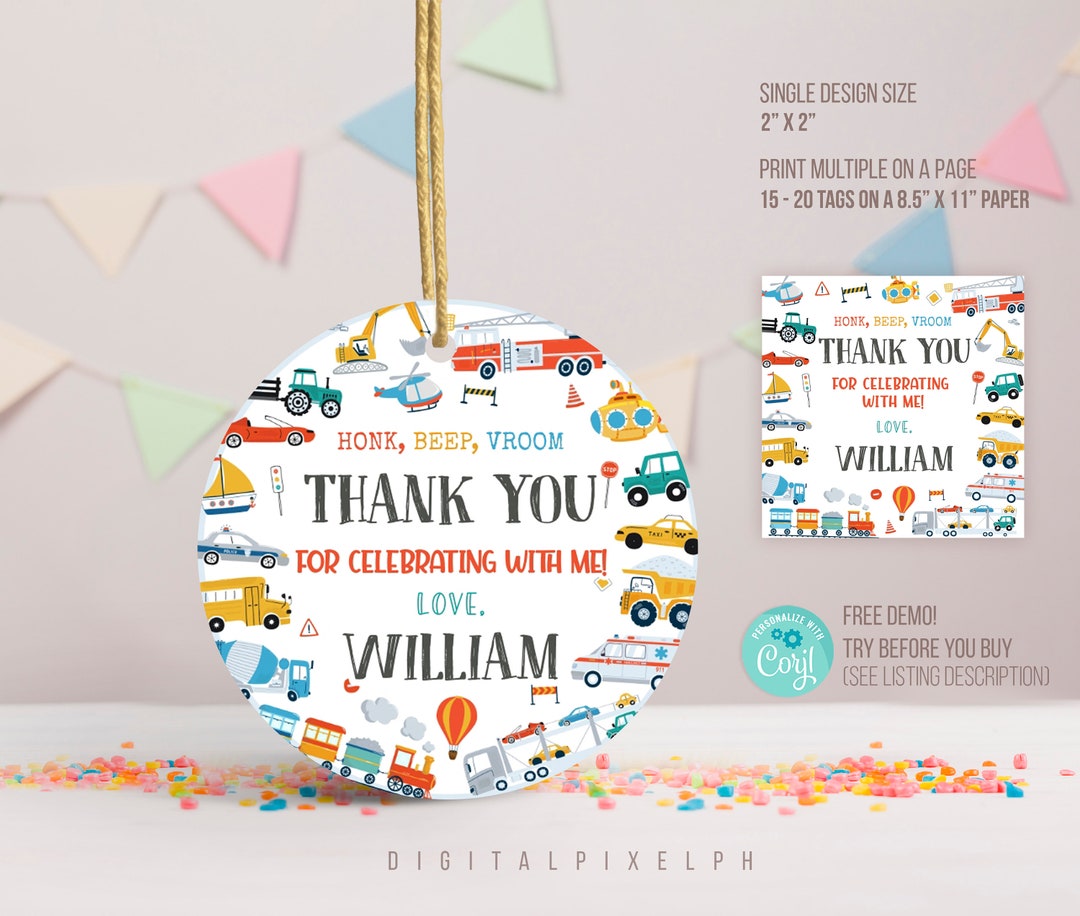 Editable Transportation Vehicle Round Thank You Tags, Transportation ...