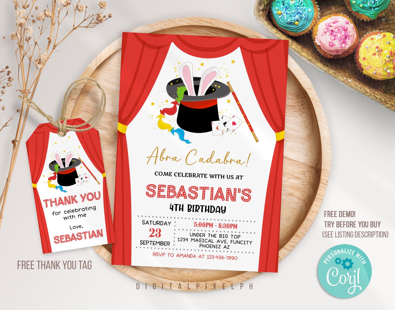 Editable Magic Show Birthday Invitation Template, Magic Party Birthday ...