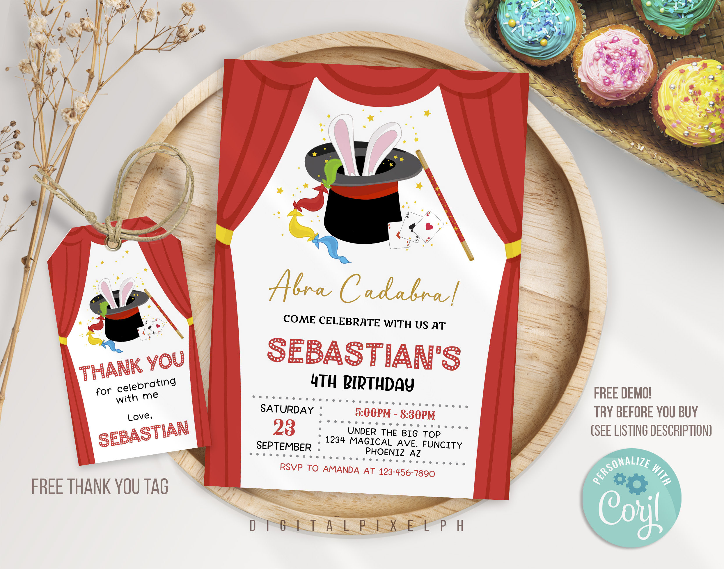 Editable Magic Show Birthday Invitation Template, Magic Party Birthday ...