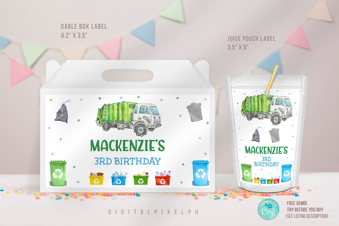 Editable Garbage Truck Capri Sun Labels, Garbage Truck Juice Labels ...