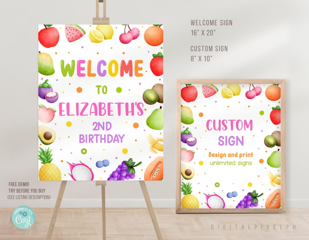 Editable Fruit Welcome Sign Template, Fruit Custom Sign Template, Two ...