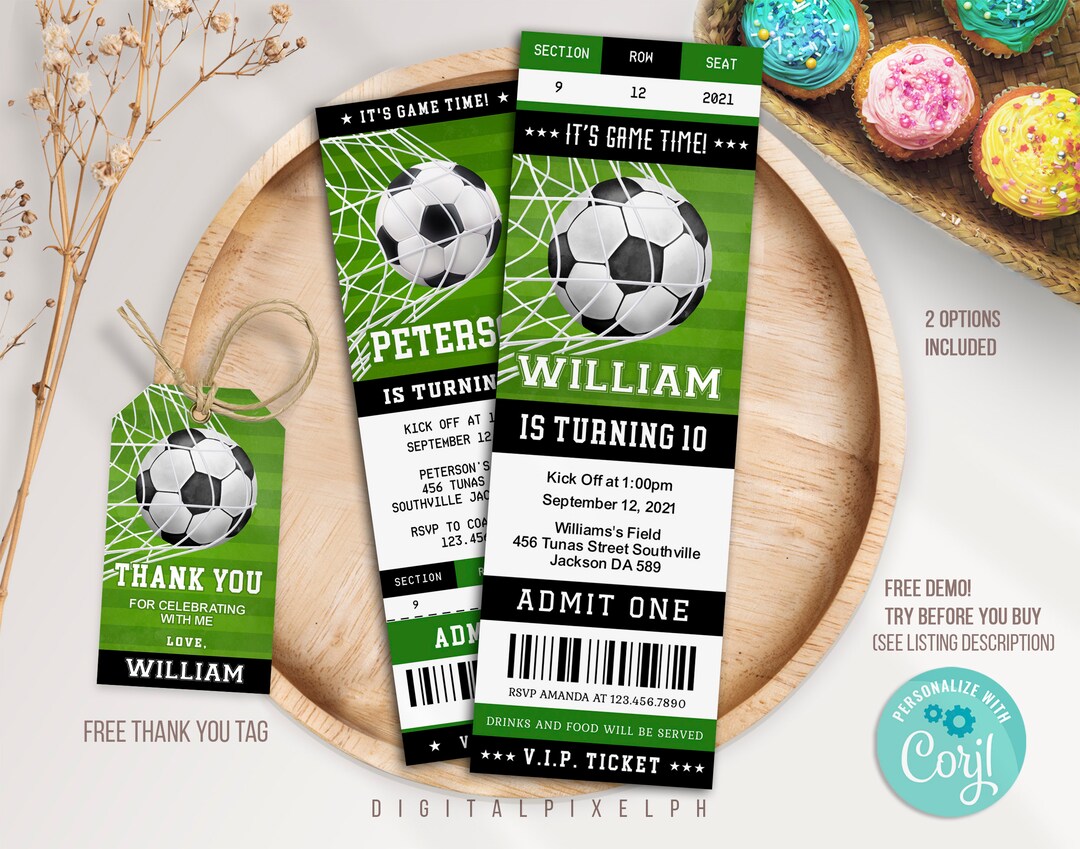 Editable Soccer Ticket Birthday Invitation Template, Soccer Invitation ...