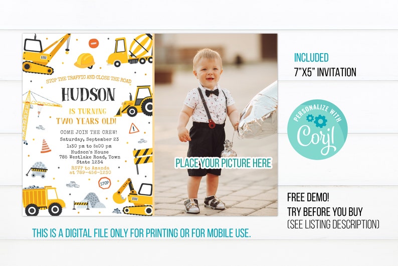 Editable Construction Birthday Party Invitation Template - Etsy