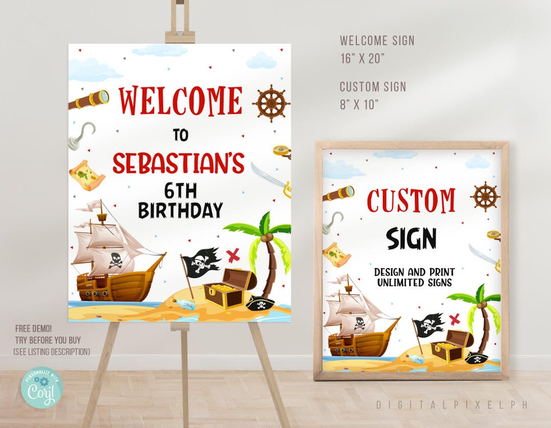 Editable Pirate Birthday Party Welcome Sign Template, Pirate Birthday ...