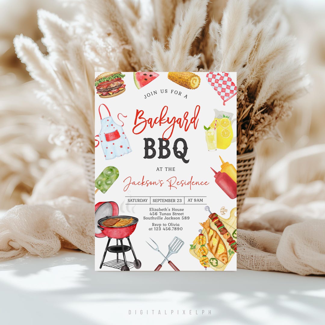 BBQ Birthday Invitation Template, Barbeque Invitation, Backyard BBQ ...