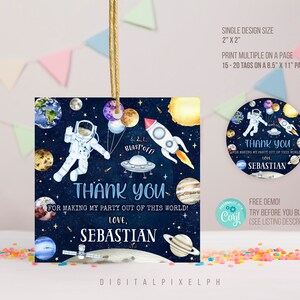 Editable Round Outer Space Thank You Tags, Outer Space Sticker, Outer ...