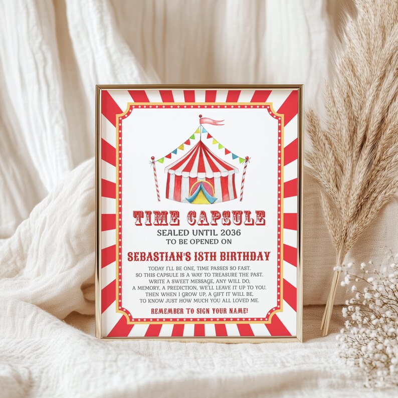 Editable Circus Time Capsule Template, Carnival Message Card (digital ...
