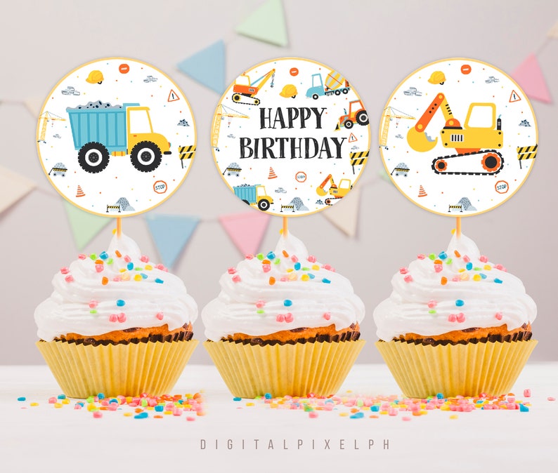 Construction Birthday Party Cupcake Toppers, Construction Cupcake ...