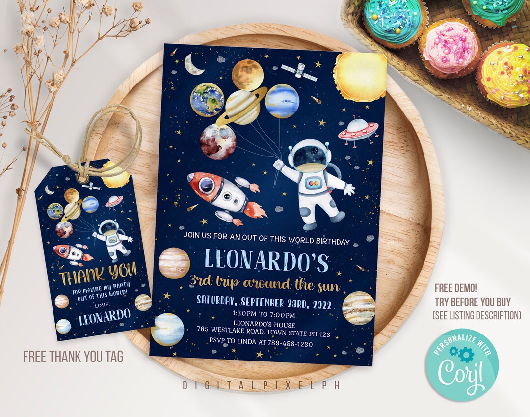 Outer Space Birthday Invitation Template Planets Rocket Ship - Etsy