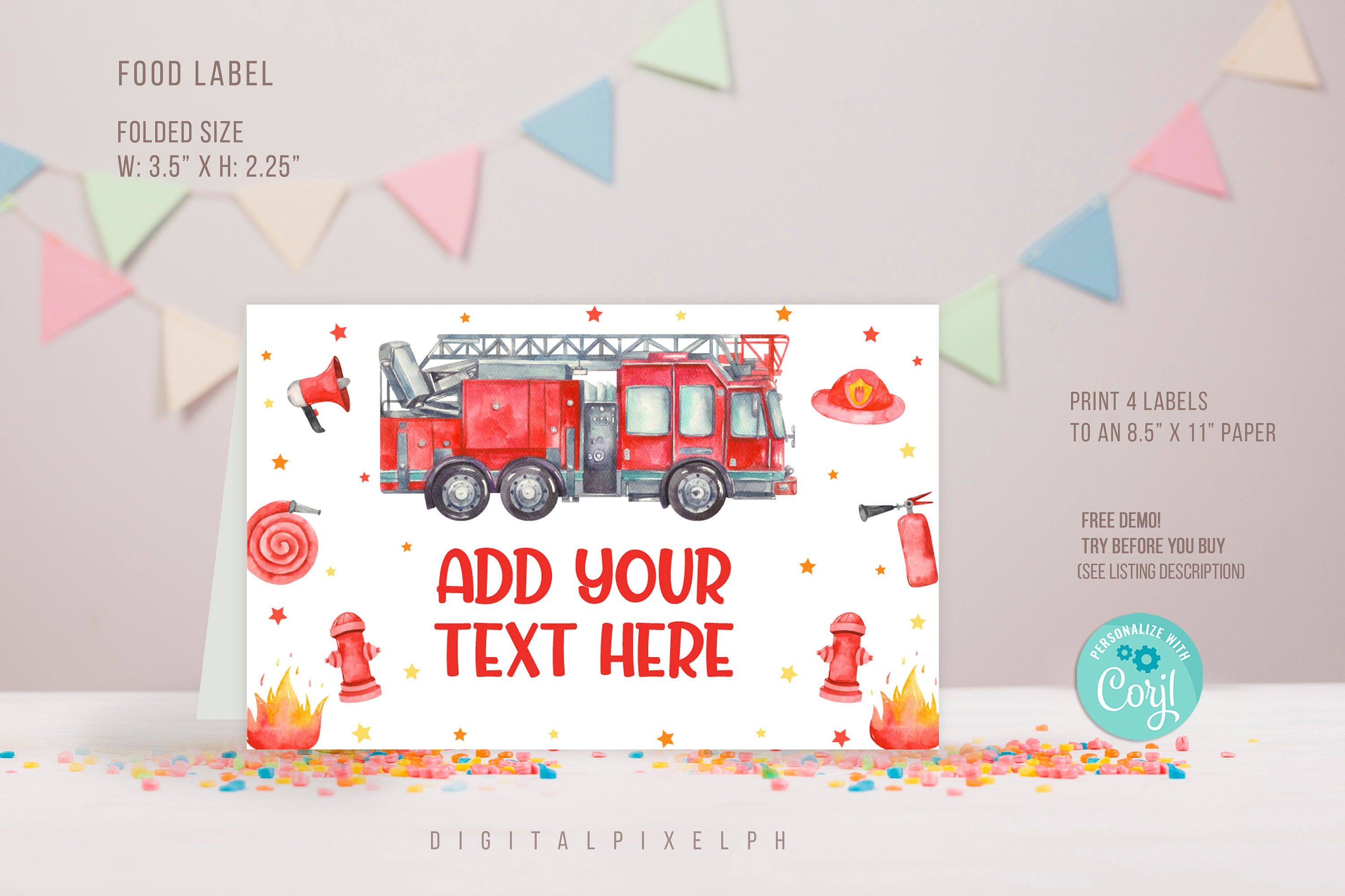 Editable Fire Truck Food Label, Fire Truck Birthday Party Food Tent ...