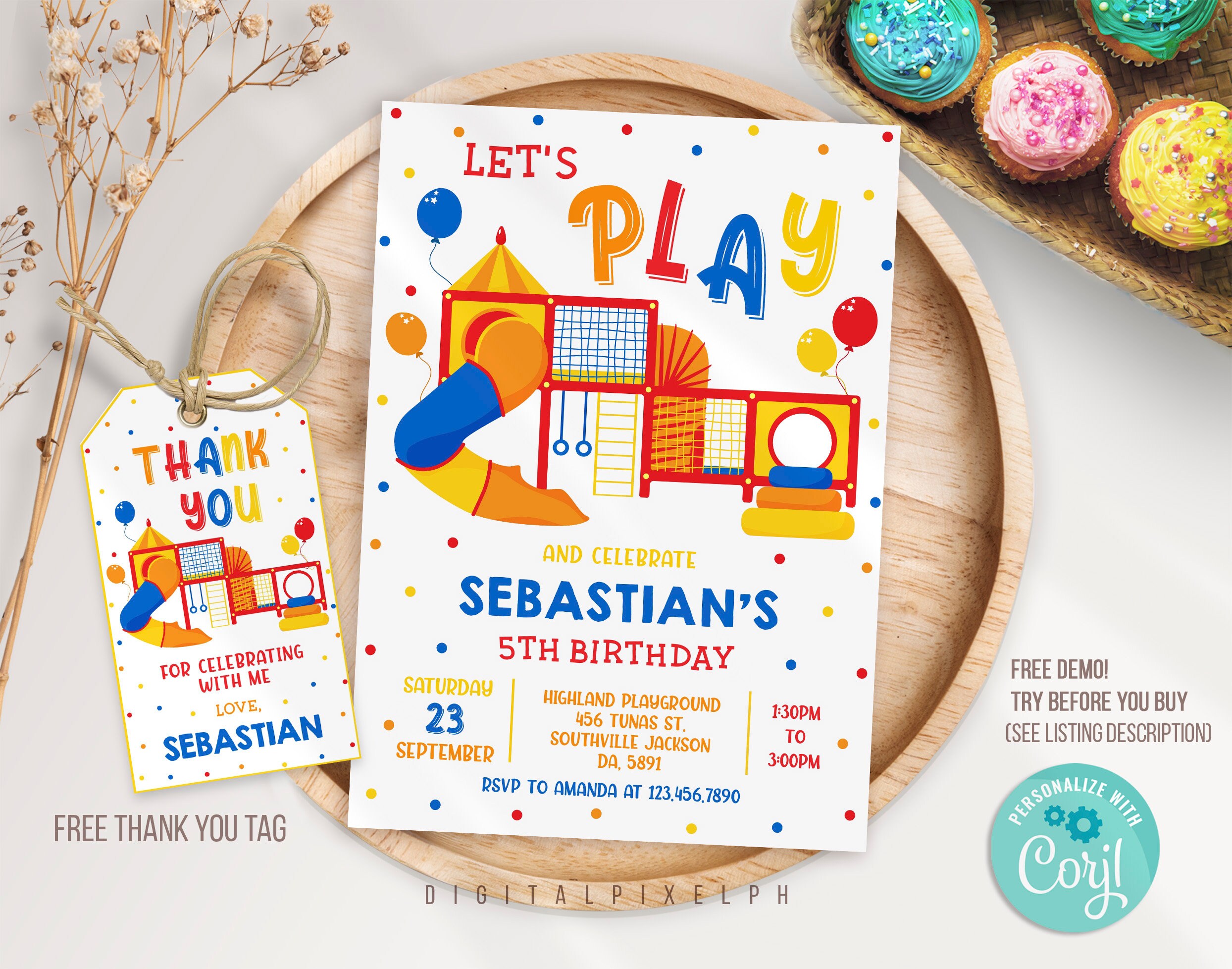 Editable Playground Birthday Invitation Template, Playground Bounce ...
