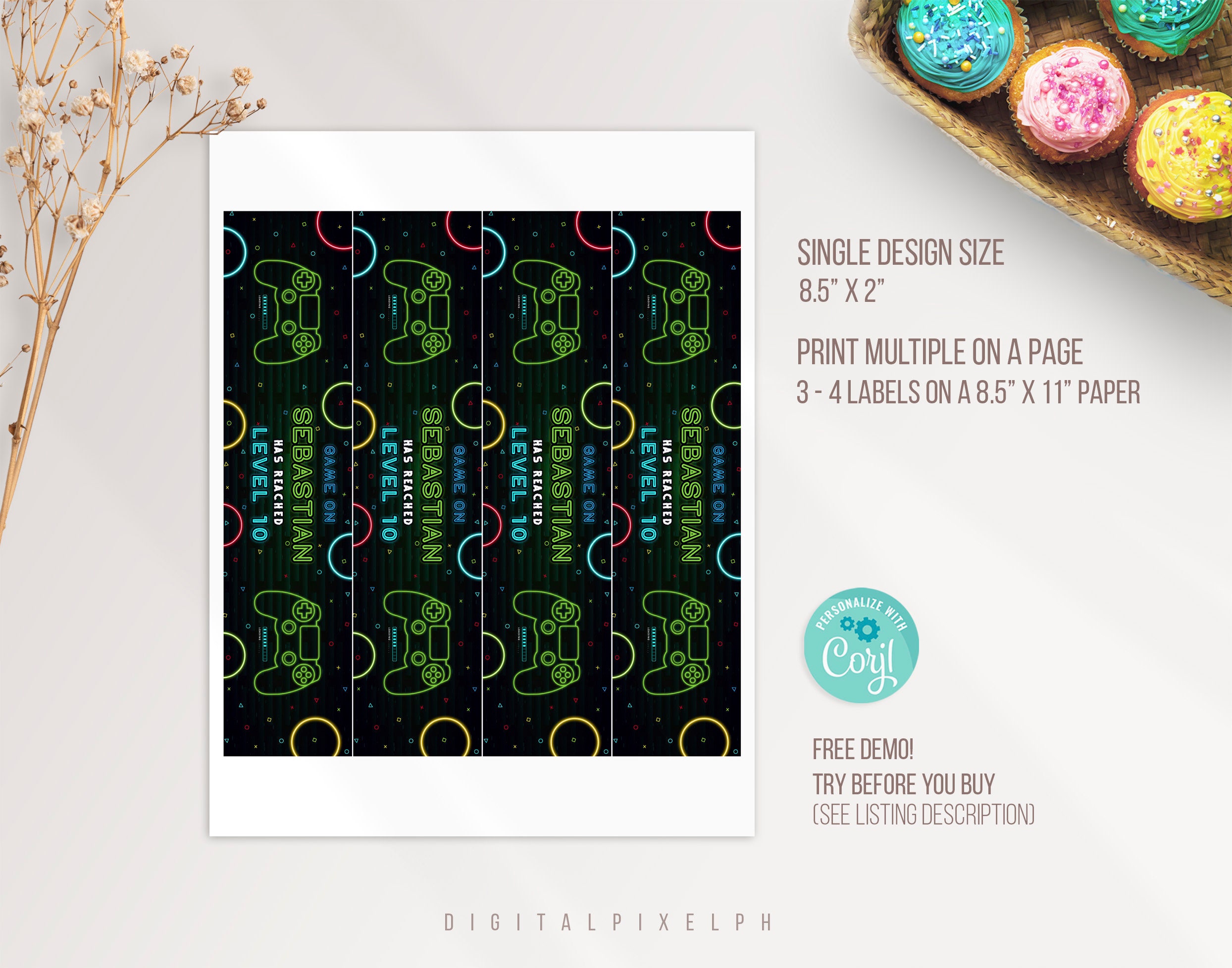 Editable Video Game Water Bottle Label, Video Game Label, Gamer Water ...