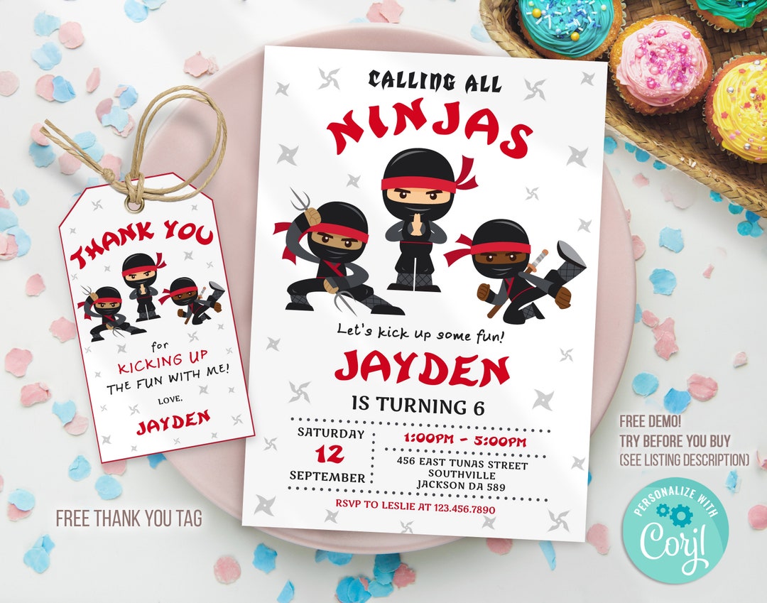 Editable Ninja Birthday Invitation Template, Ninja Birthday Invitation ...