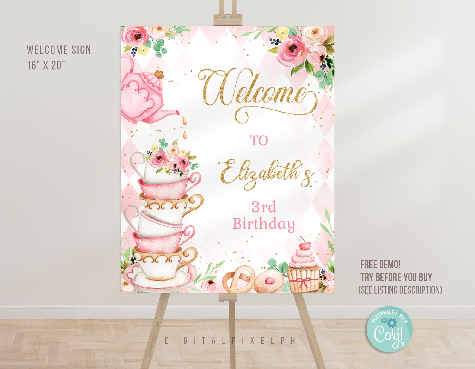Editable Tea Party Welcome Sign Template, Tea Party Custom Sign ...