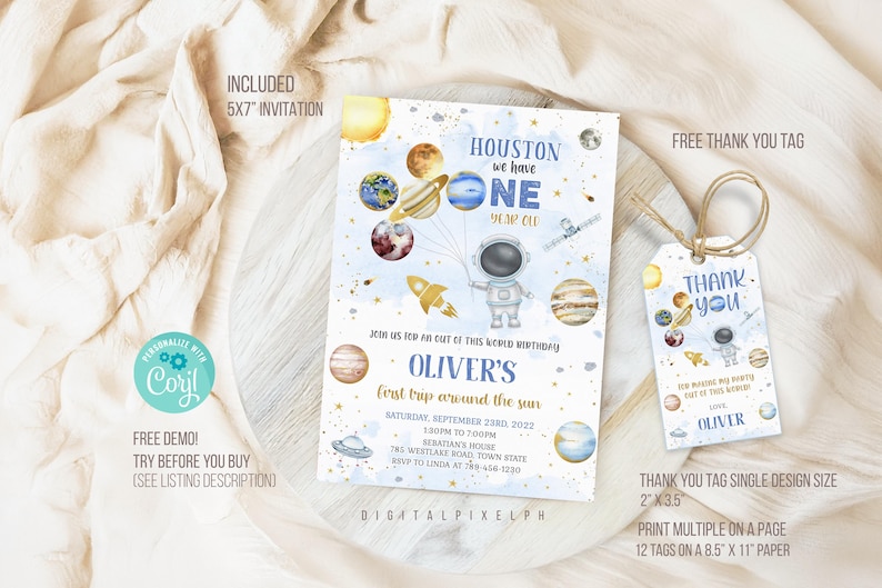 Outer Space Birthday Invitation Template, Planets Rocket Ship Astronaut ...
