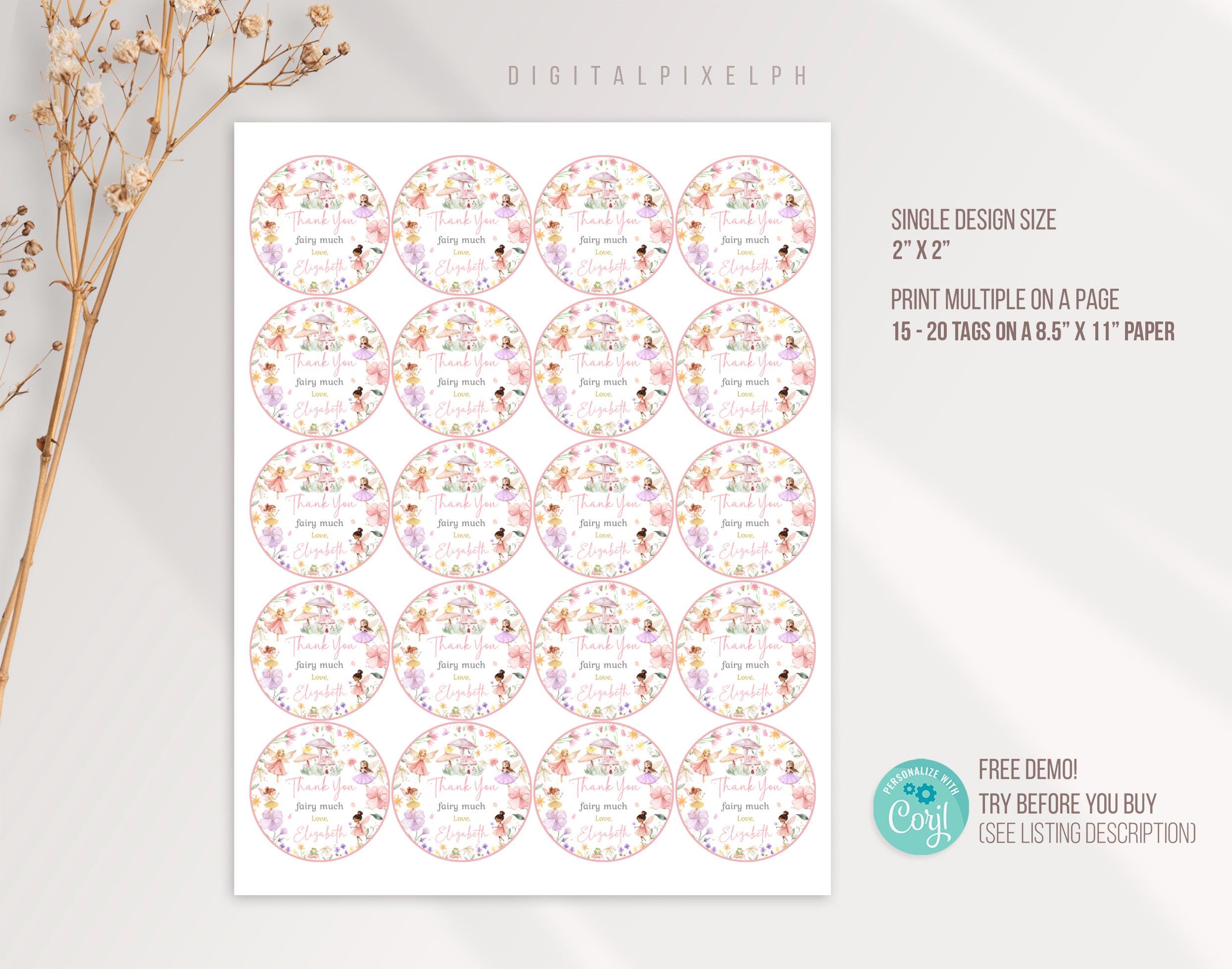 Editable Fairy Round Thank You Tags, Fairy Sticker, Fairy Square Thank ...
