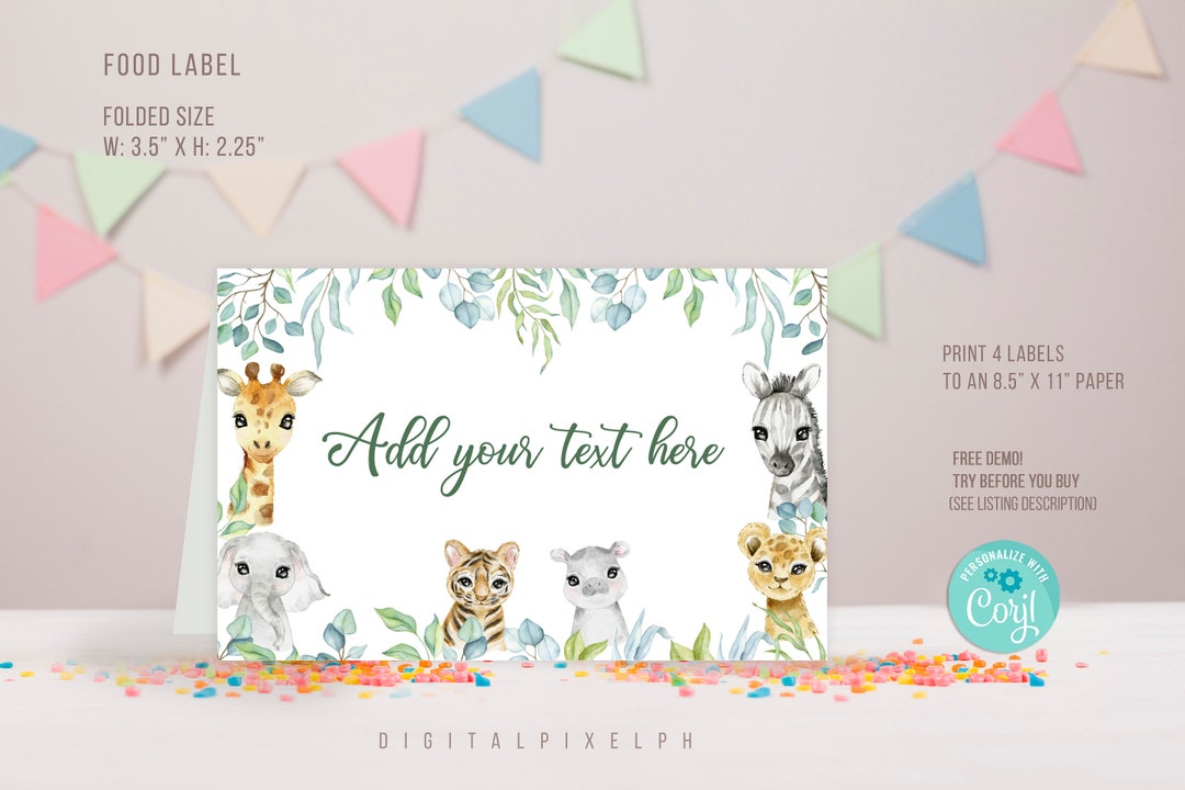 Editable Safari Animals Food Label, Safari Animals Food Tent Cards ...
