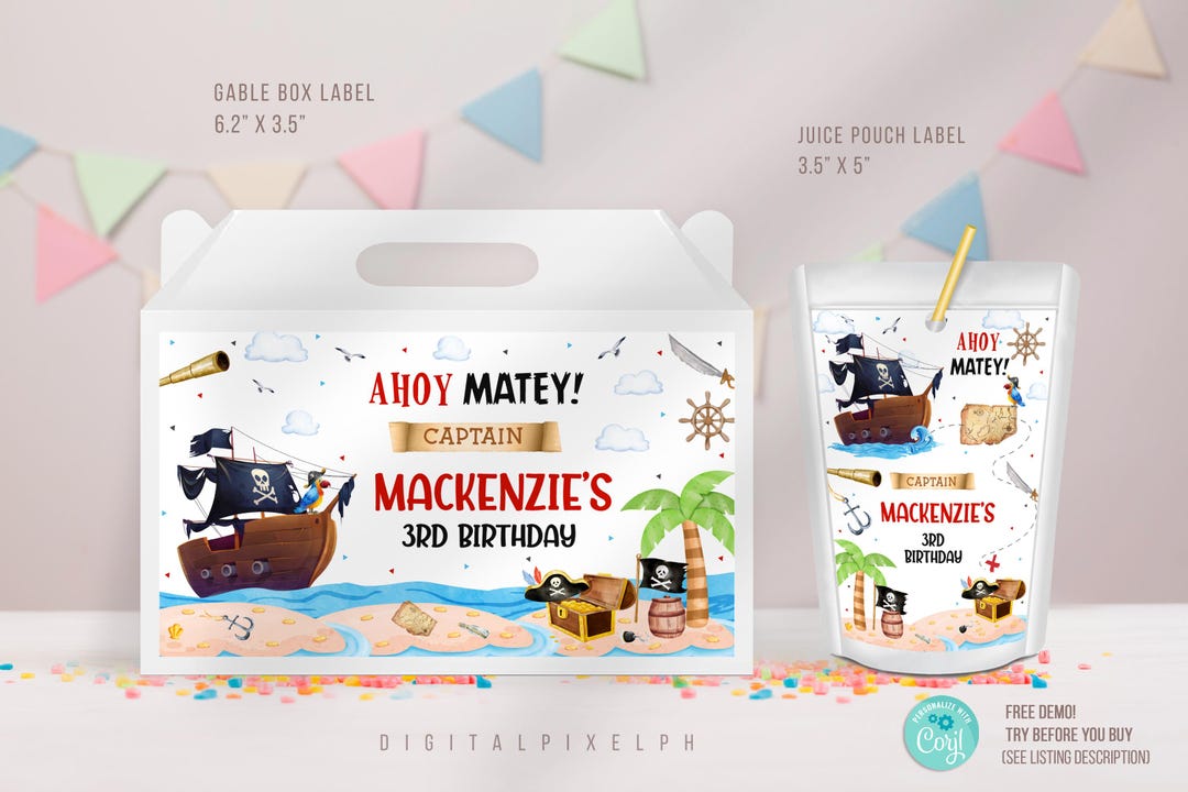 Editable Pirate Capri Sun Labels, Pirate Juice Labels, Pirate Gable Box ...