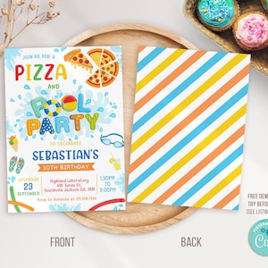 Editable Pizza Pool Party Birthday Invitation Template, Pizza Pool ...