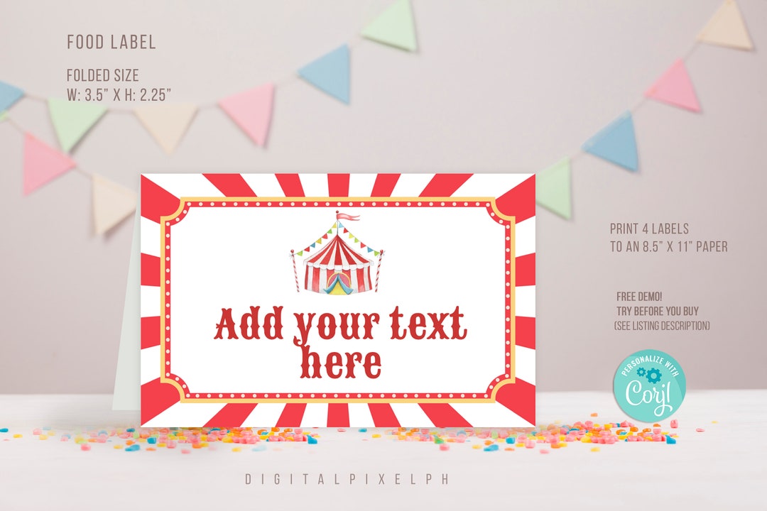 Editable Circus Food Label, Circus Food Tent Cards, Circus Food Tent ...