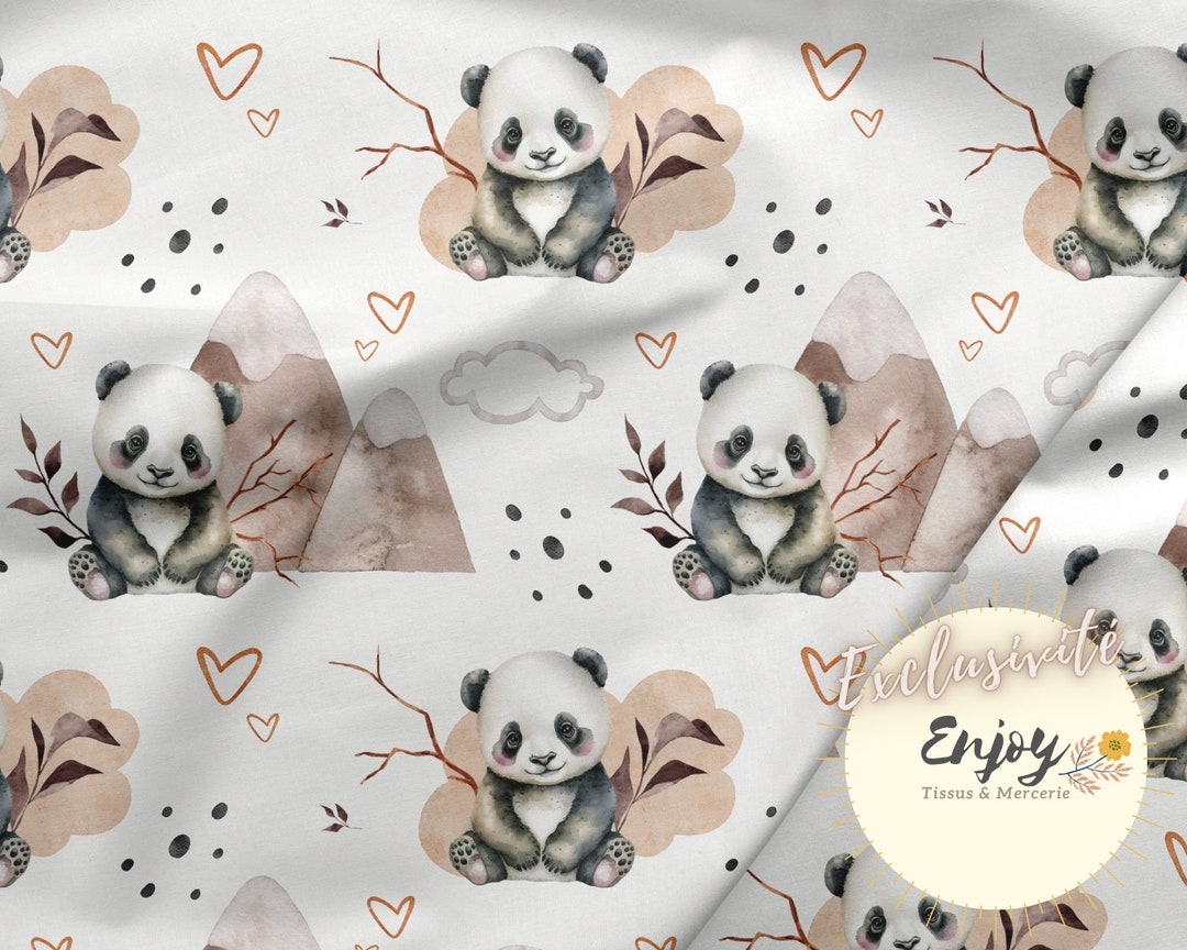 Tissu Panda Beige Taupe au mètre, Animaux Mixte Fille Garçon pour Bébé ...