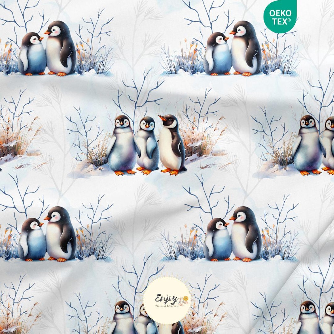 Penguins Ice Animals Fabric by the Meter, Arctic Fleece Winter Print in ...