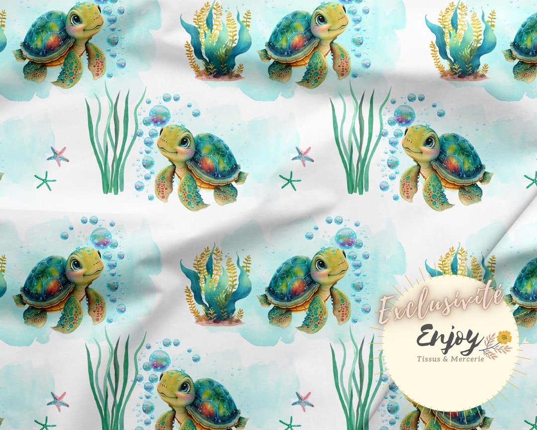 Sea Animals Fabric Blue Water Turtle by the Meter for Baby Child in ...
