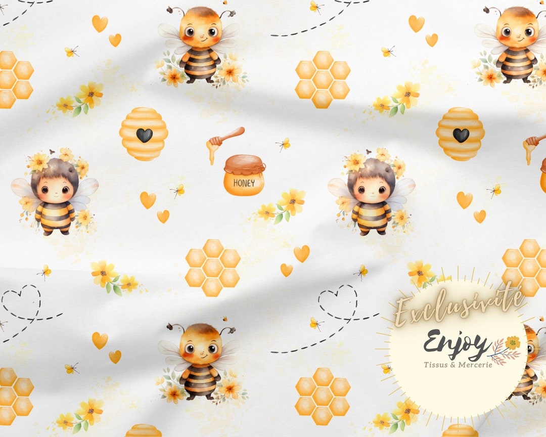 Mixed Honey Bee Animal Fabric by the Meter, Baby Child Nature Print in ...
