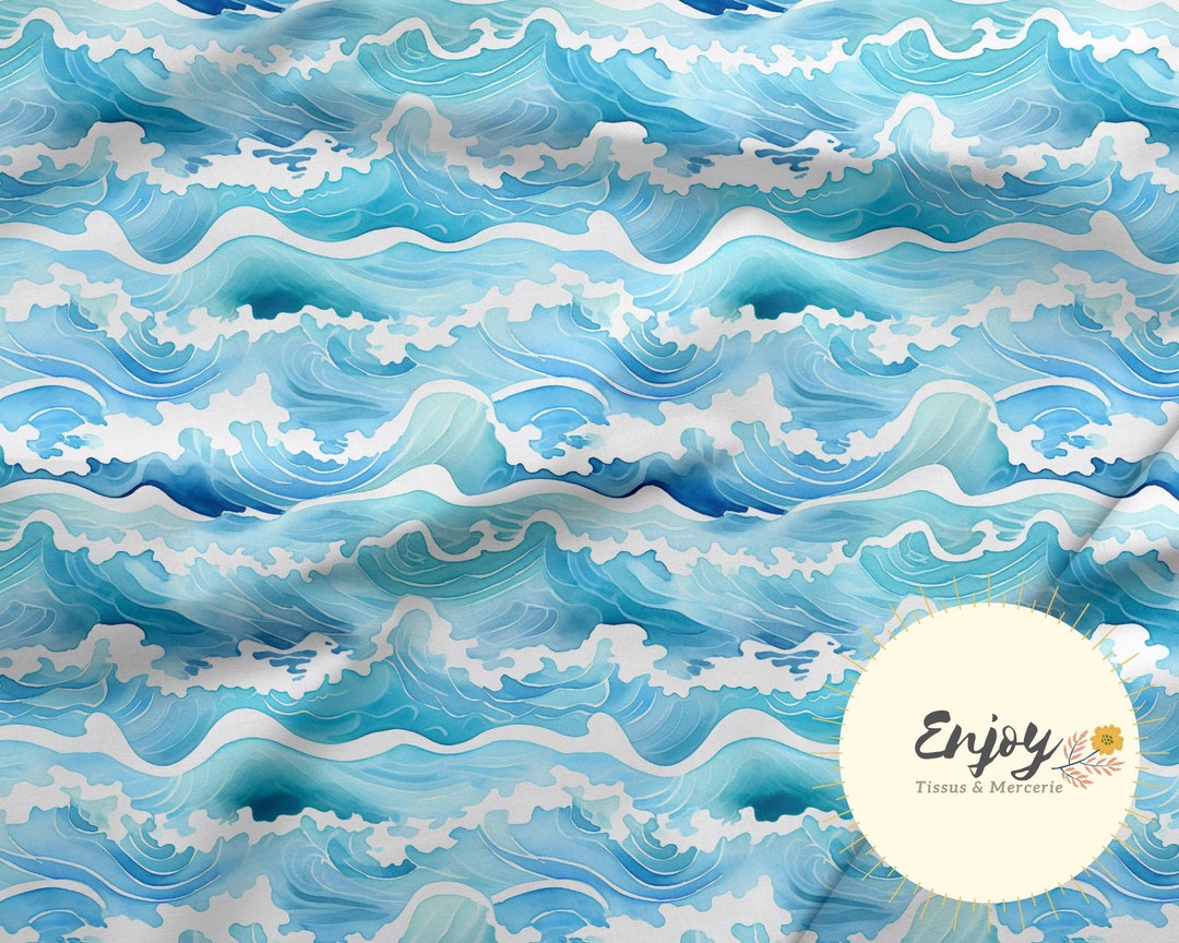 Ocean Sea Waves Fabric, Blue Seascape by the Meter, Seascape Print in ...