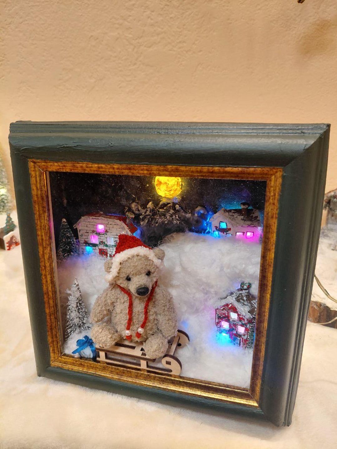 Handmade Christmas Themed Photo Frame Night Light With Miniature Teddy ...