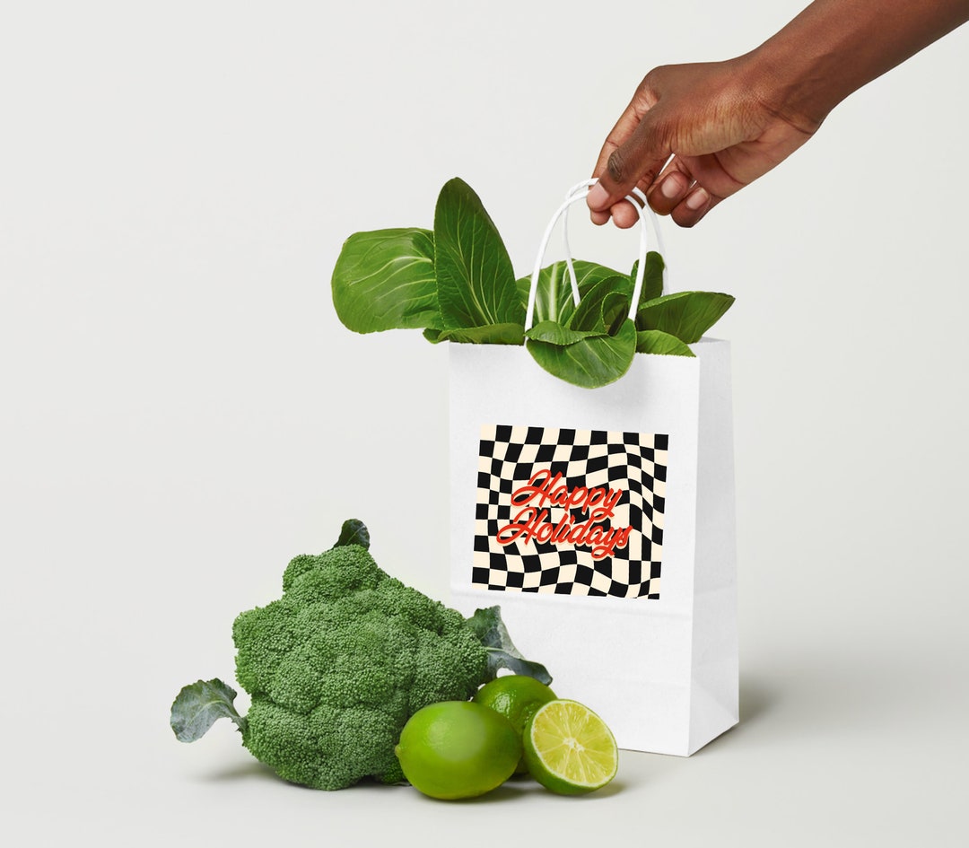 Checkered Holiday Gift Bags Template, Editable, Easy to Order, Digital ...