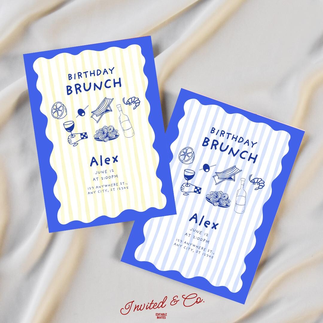 Coastal Birthday Brunch Invitation Template – Blue & Yellow (canva ...