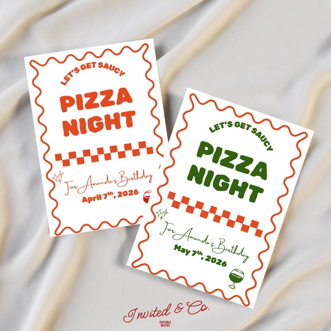 Pizza Party Night Invitation – Red Checkers, Customizable Canva ...