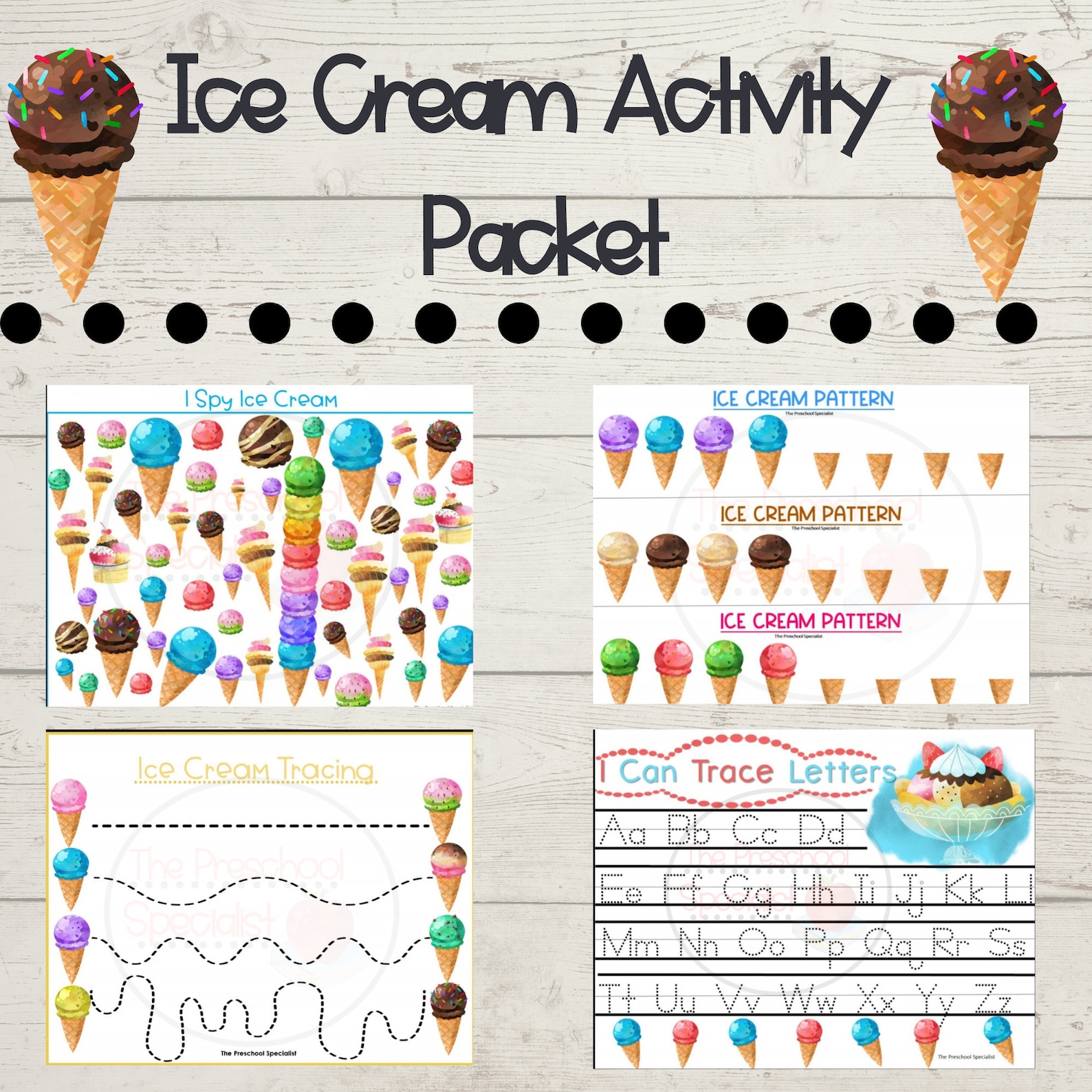 Printable Ice Cream Preschool Packet Busy Book Tracing & I Spy Game ...
