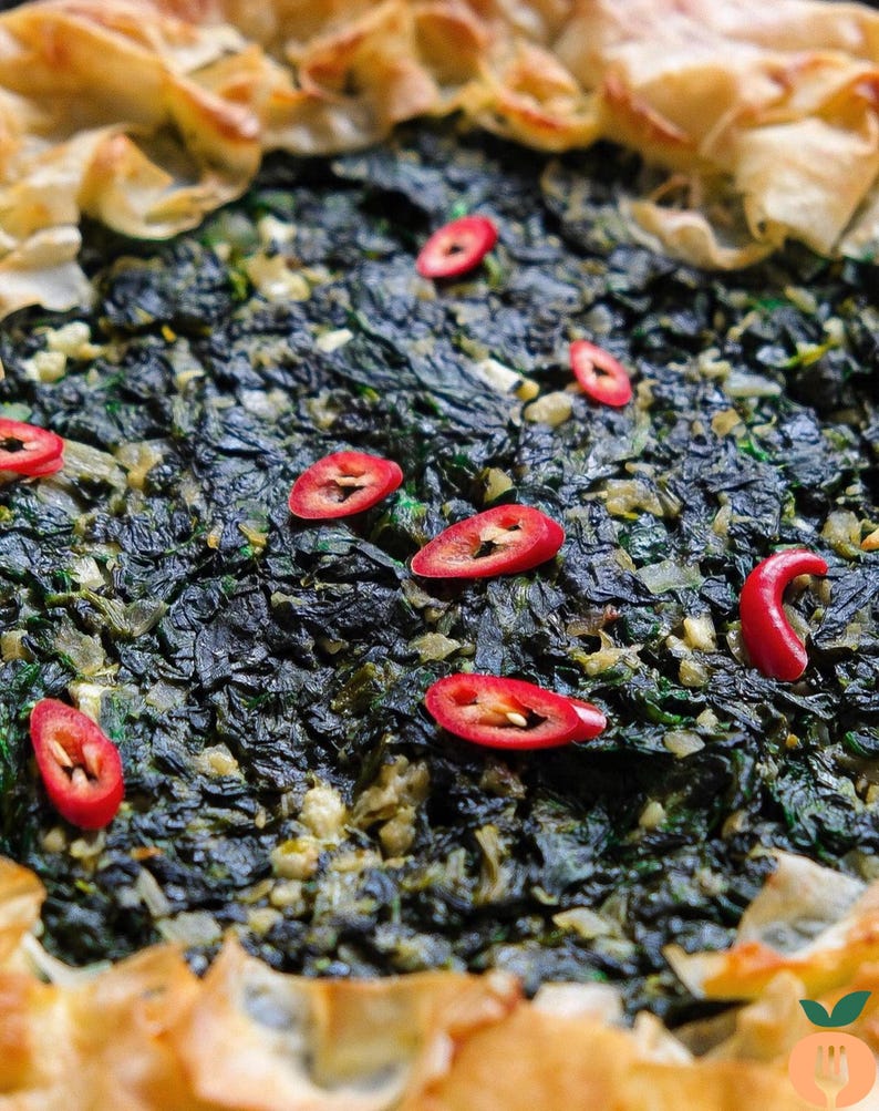 Spinach Pie With Phyllo Recipe PDF (cups + Grams) | Printable | Easy Layered, Cheese & Spinach ...