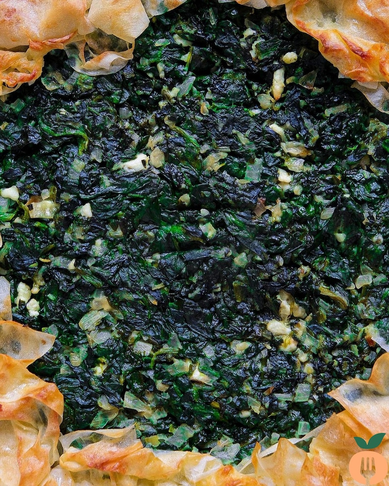 Spinach Pie With Phyllo Recipe PDF (cups + Grams) | Printable | Easy Layered, Cheese & Spinach ...