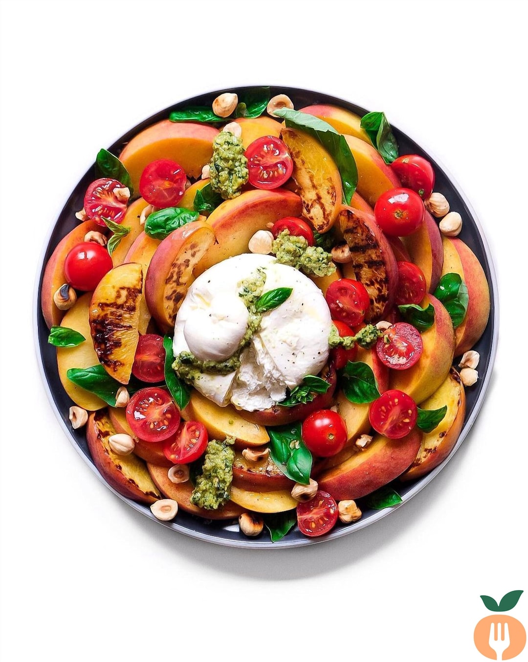 Roasted Peach Salad With Burrata & Pesto Recipe PDF (cups + Grams ...