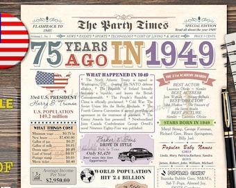 1949 Poster, 74th Birthday Newspaper Sign, 1949 Birthday Poster INSTANT ...