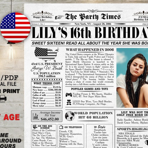 16th Birthday Newspaper Poster Sign Sweet 16 Birthday Poster - Etsy