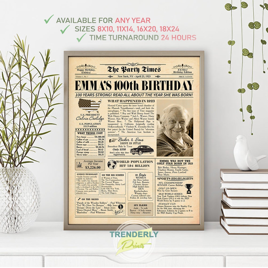 100th Birthday Newspaper Poster Sign 100 Years Ago Back in - Etsy
