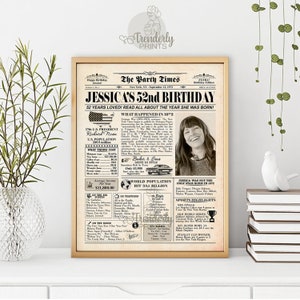 1972 Birthday NEWSPAPER, Poster for 52nd Birthday, 1972 Party ...
