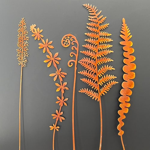 Rusty Fern Feather and Plant Bouquet Pot Decor Metal - Etsy