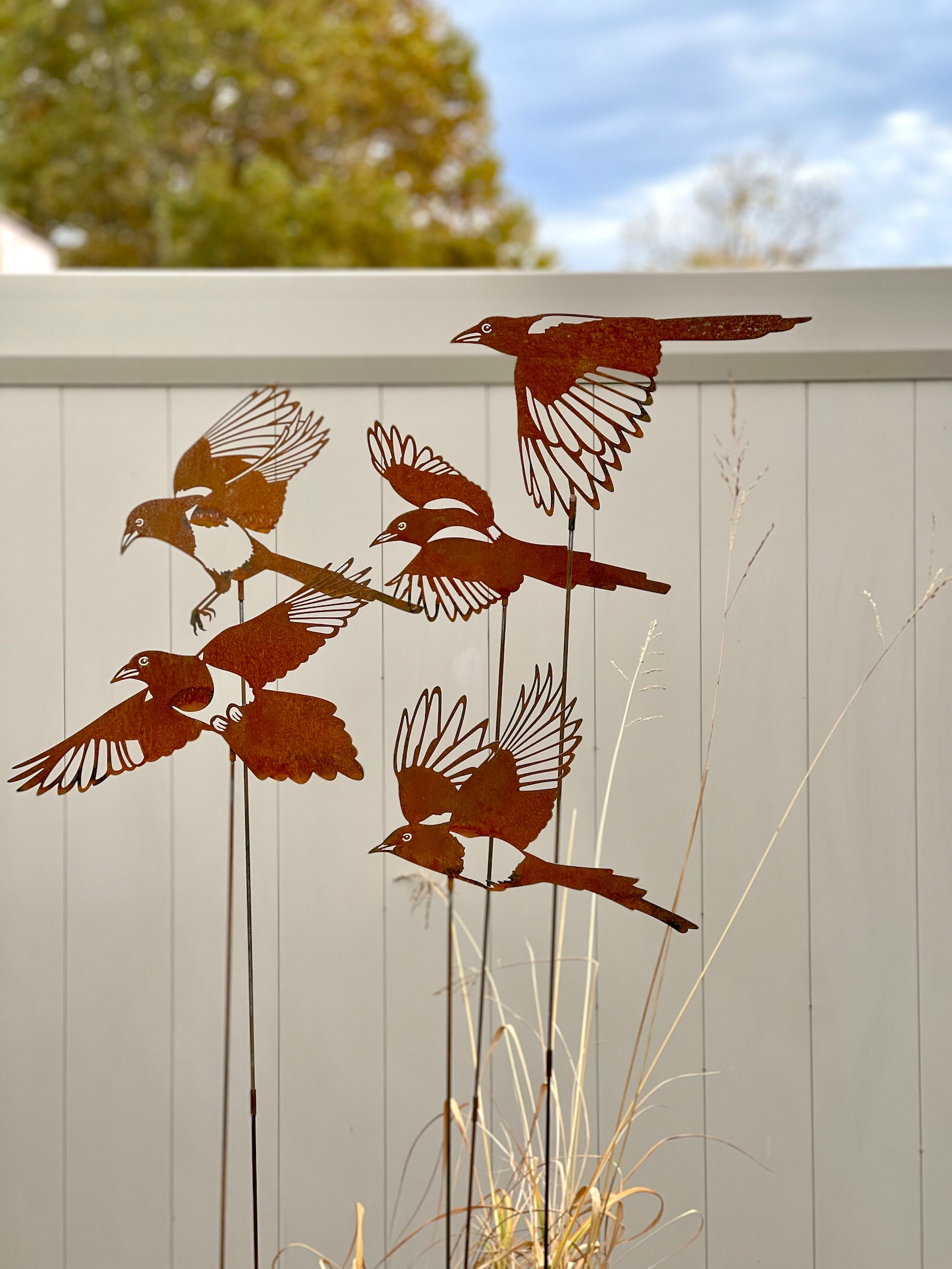 Rusted Metal Blue Jay Plant Stakes - Garden Sculpture Set of 5 - Etsy
