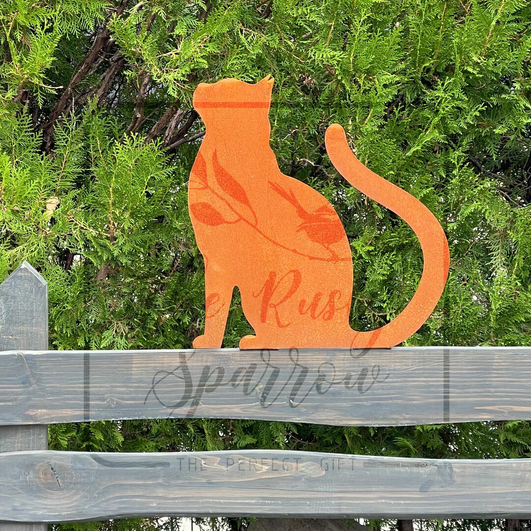 Rusted Metal Cat Sculpture: Garden Art Ornament - Etsy