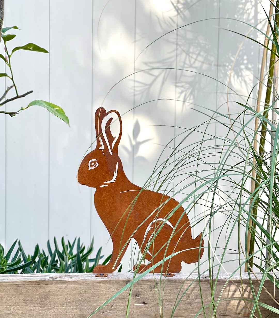 Rustic Bunny Fence Topper - Rabbit Garden Wall Art - Rusted Metal ...